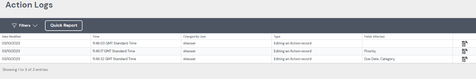 Action manager and viewing action history logs – Evotix