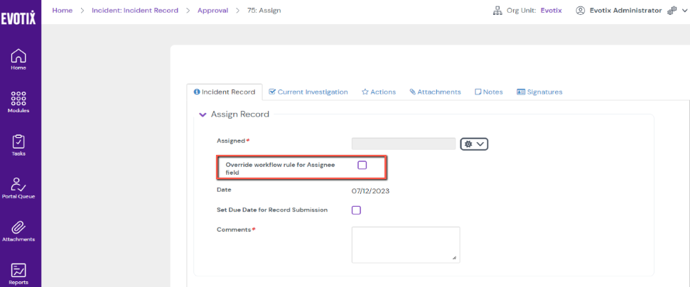 Workflow Rule - Assign Personnel Outcome – Evotix
