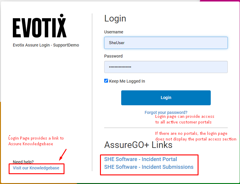 Assure Login Page – Evotix