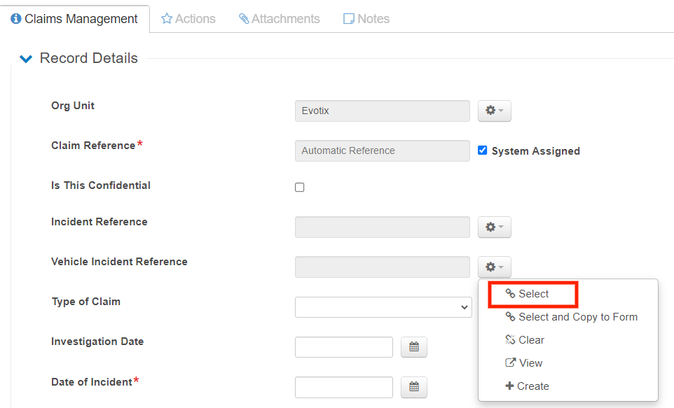 How to Link Claims Managment to a Vehicle incident – Evotix