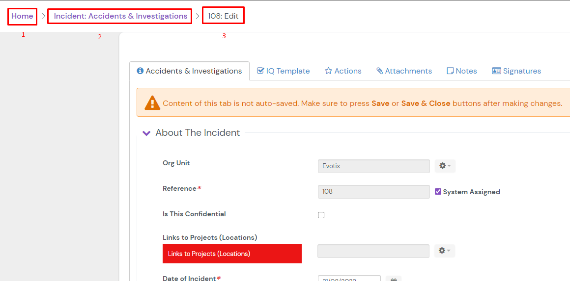 Navigate the system using breadcrumbs – Evotix