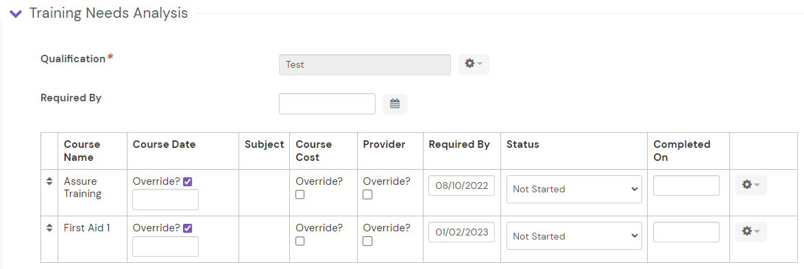 Training Matrix Report – Evotix