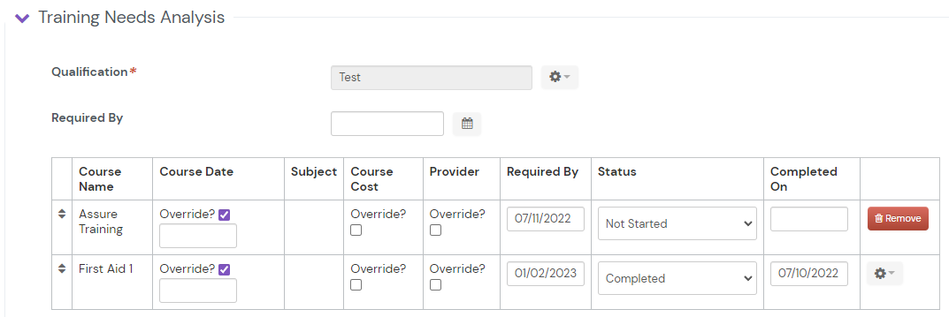 Training Matrix Report – Evotix