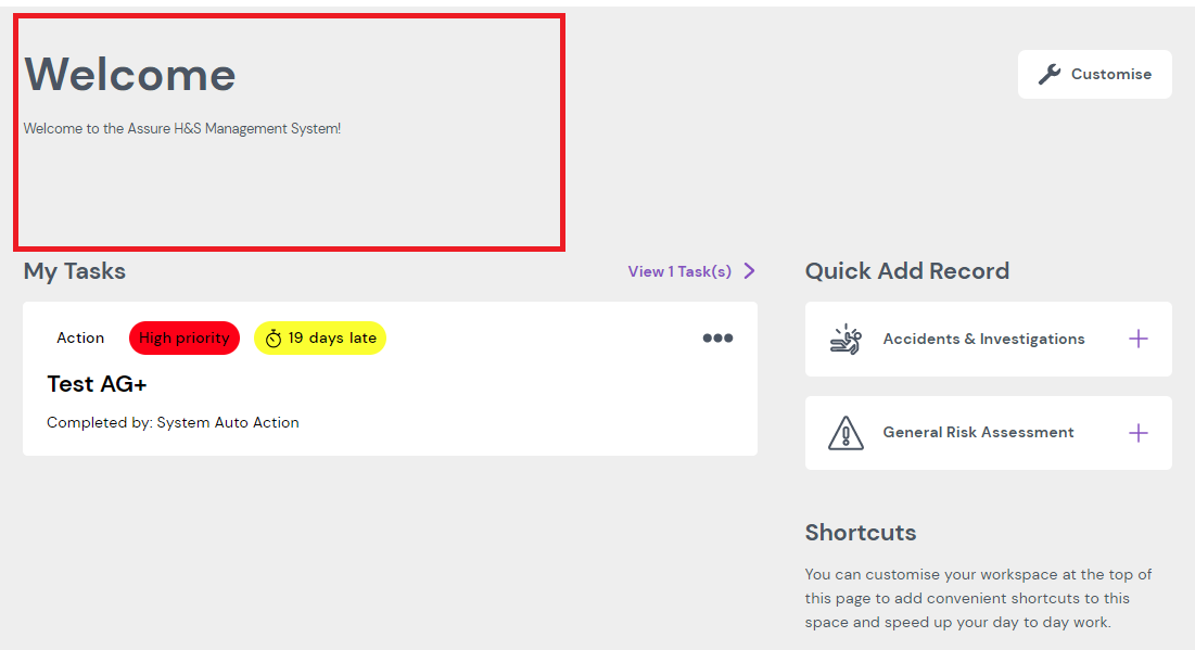 Welcome Message on the Homepage – Evotix
