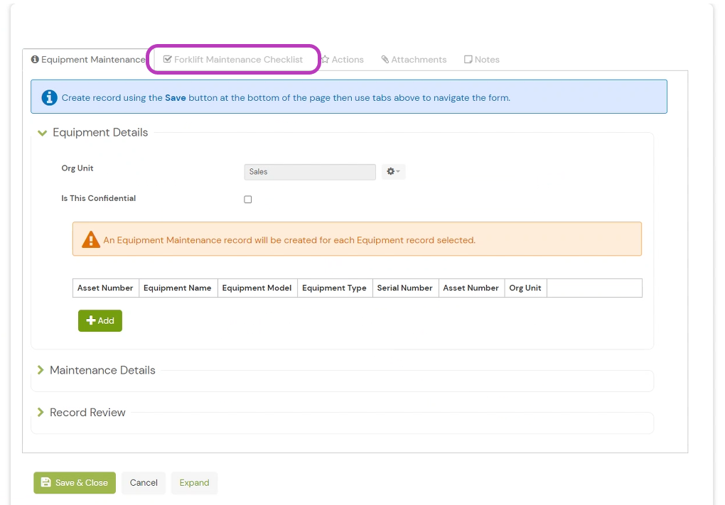 Equipment Maintenance - IQ Templates – Evotix