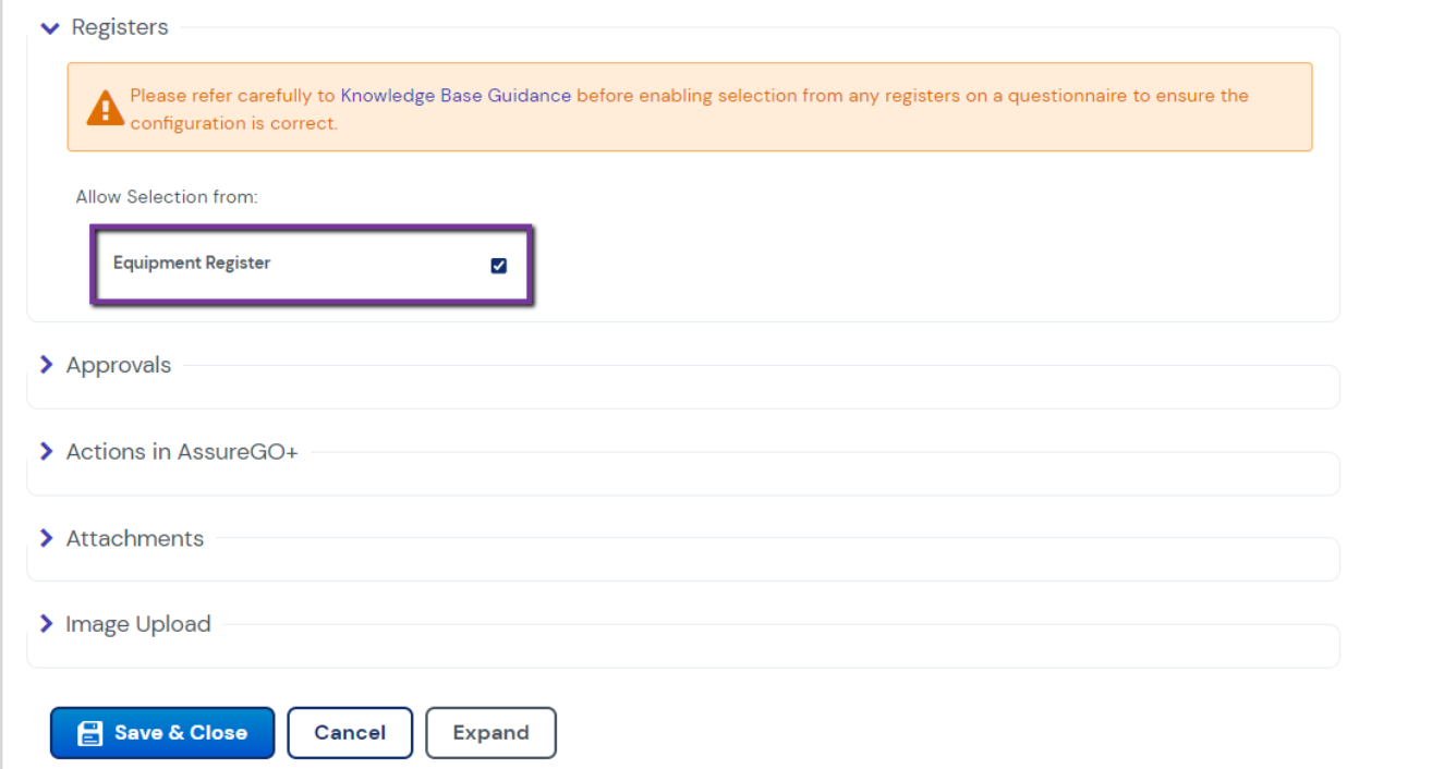 Enabling Equipment Register Selection on AssureGO+ – Evotix