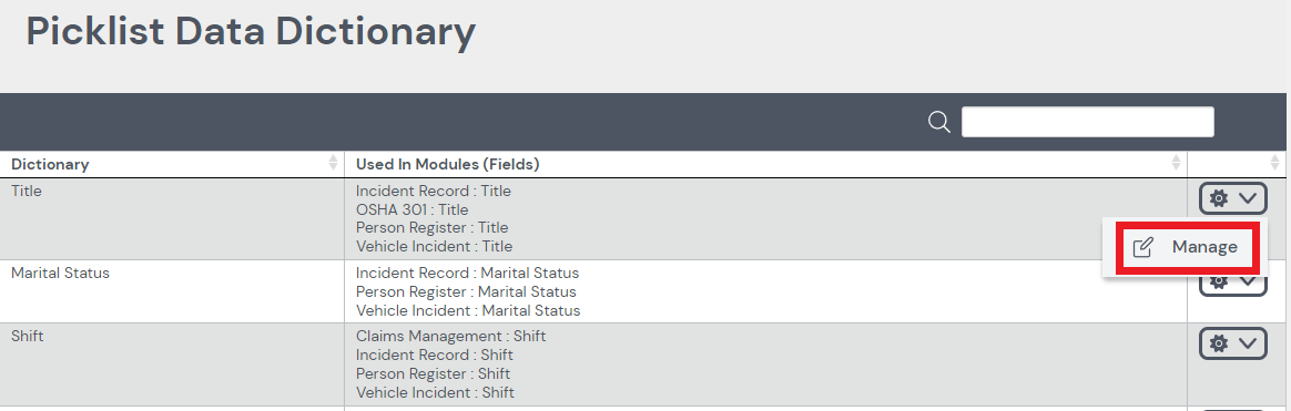 Managing Picklist Data Dictionary Evotix 