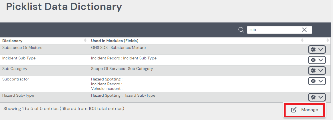 Managing Picklist Data Dictionary Evotix 