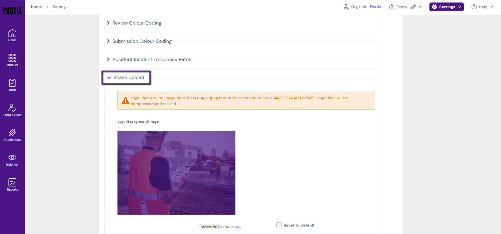 Update the image on the login screen of Assure and AssureGO+ – Evotix