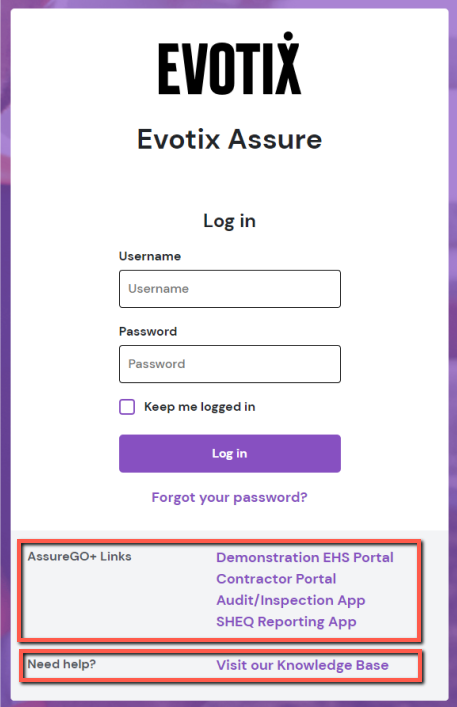 Assure Login Page – Evotix